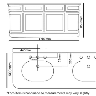 Curved Double Sink Vanity Unit with Marble Top (1700mm)